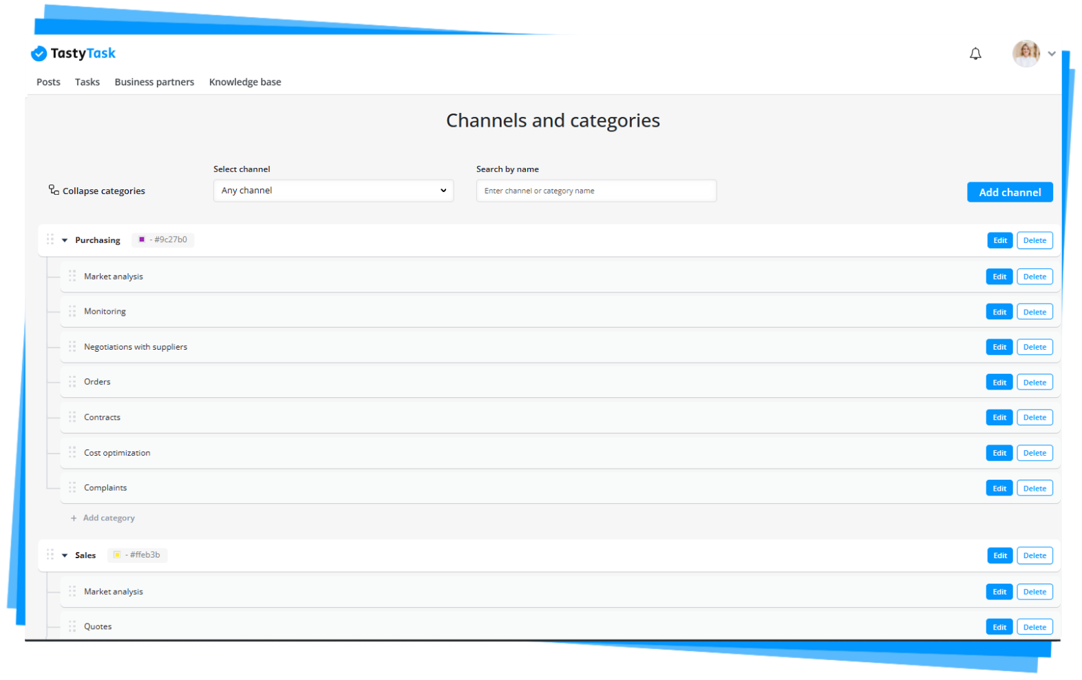 Channels and Categories in Tasks | TastyTask