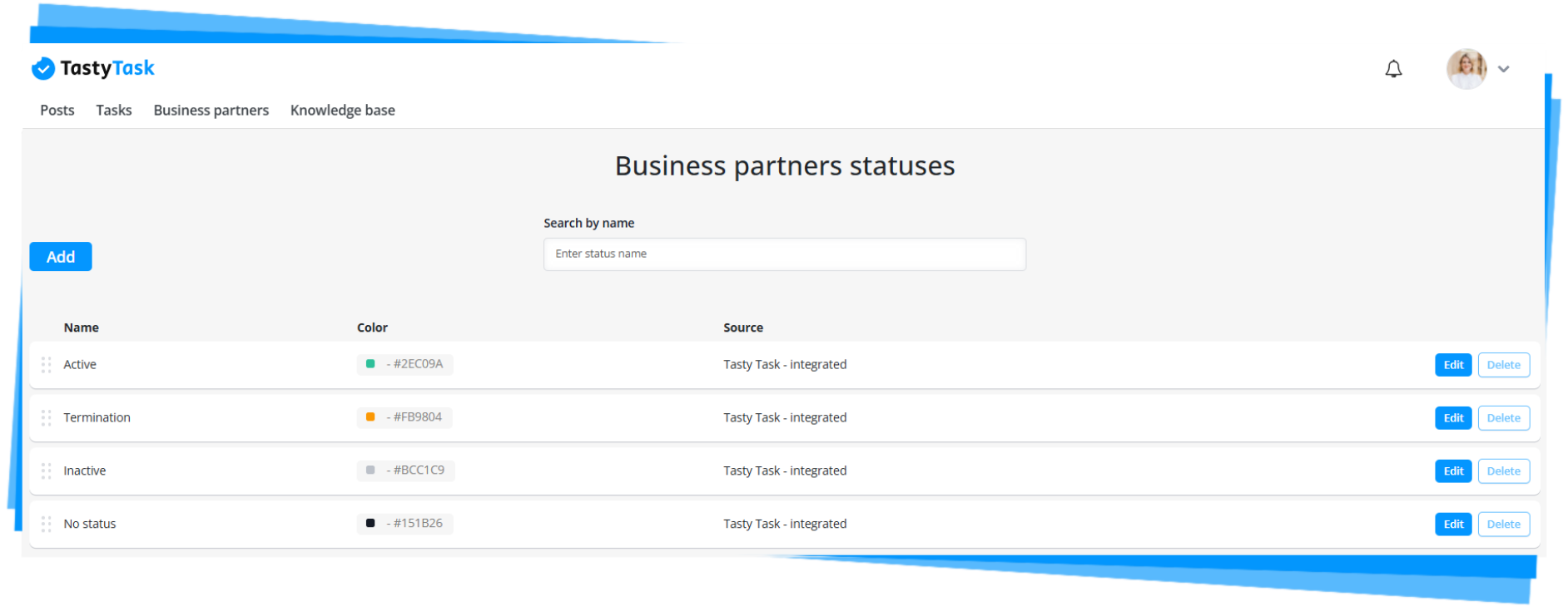 Business Partners Statuses | TastyTask